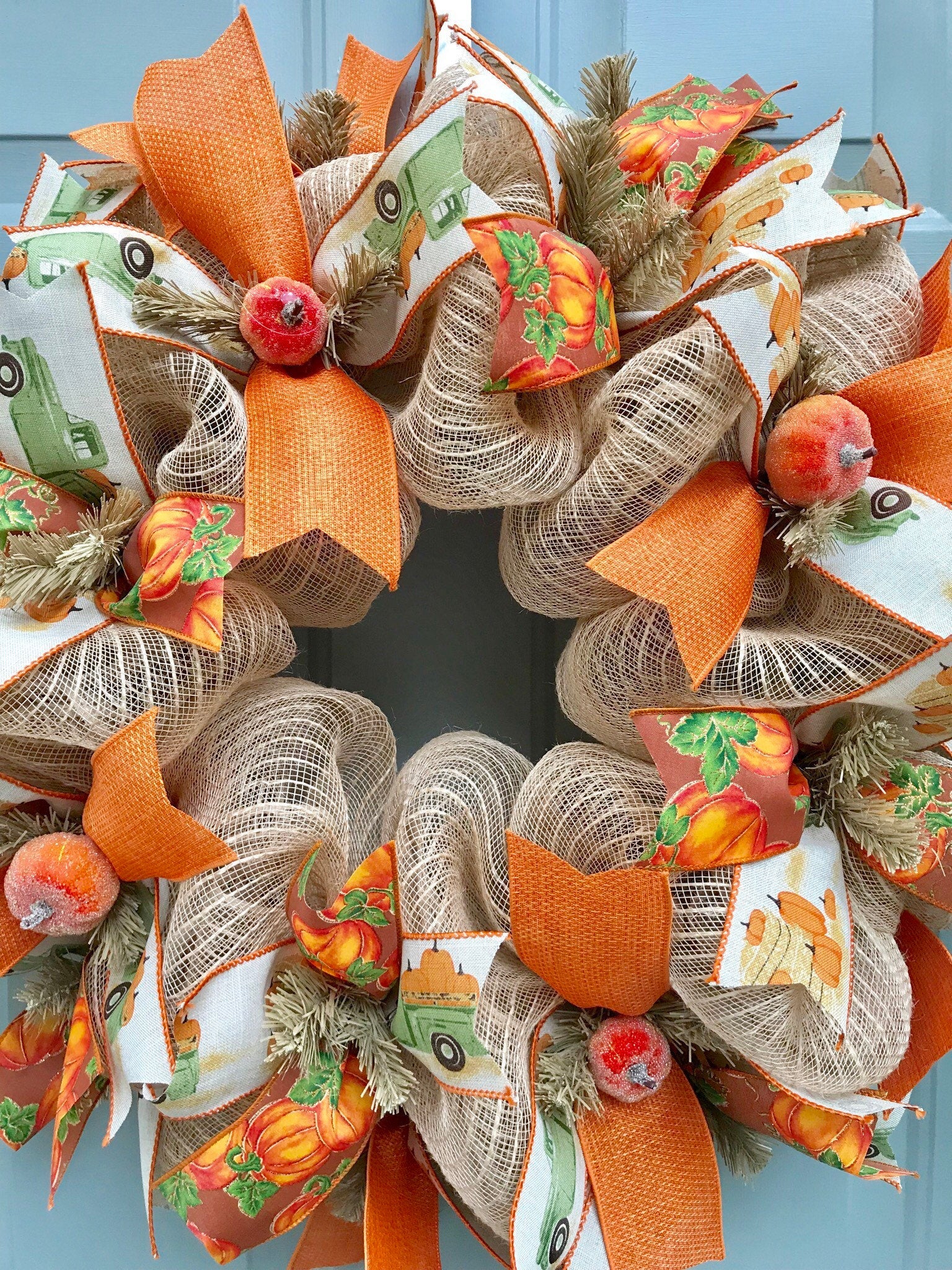 Fall Pumpkin Wreath, Burlap Wreath with Pumpkins, Harvest Decor, Autum ...