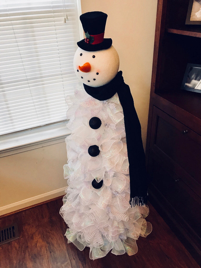 Snowman Tree DIY, Christmas Tree Mesh Tutorial, Snowman Video Tutorial ...