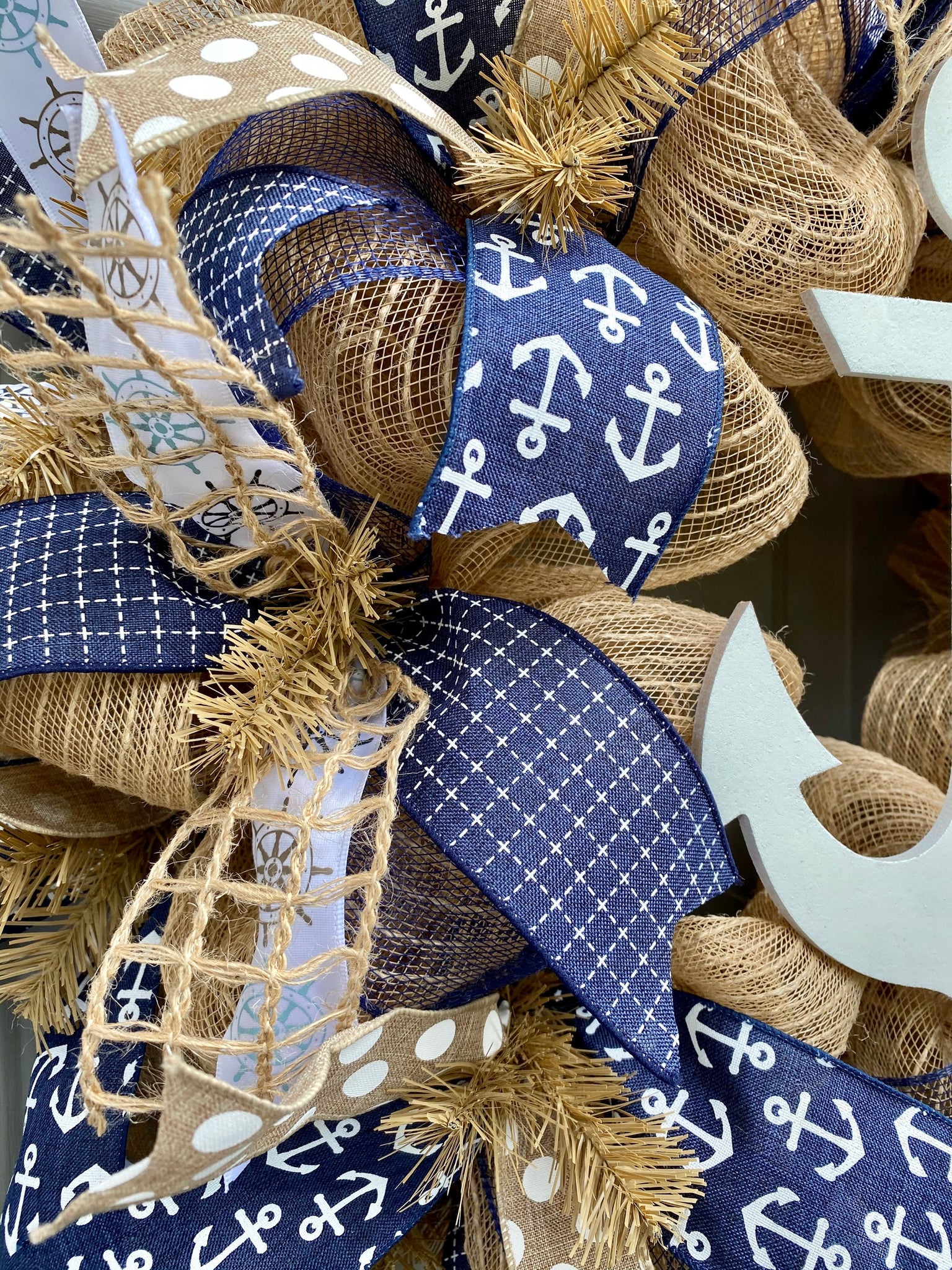 Anchor Nautical Burlap Deco Mesh Wreath With Navy, Beach Decor, Anchor ...
